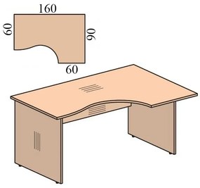 Ergonomický stůl Impress 160 x 90 cm, pravý, dub sonoma