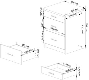 Kuchyňská skříňka OLIVIE II 60x85 cm matná bílá/matný grafitově šedá/dub přírodní
