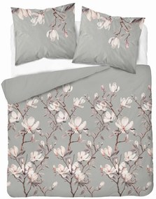 Detexpol Saténové povlečení 220x200 šedé s magnólií - elegantní botanický vzor, 100% bavlna - 5480 B - Home Satén 71