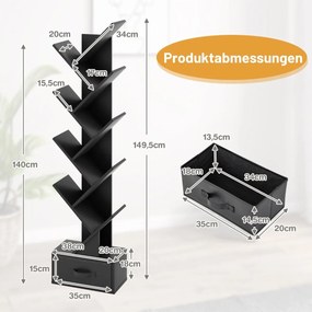 Costway Knihovna 10 Tier Tree Book se zásuvkou na podlaze stojícím úložným
