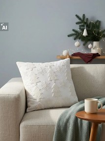 Sinsay - Dekorativní povlak na polštář s vyšívanými vánočními stromky a sněhovými vločkami - bílá