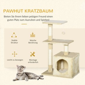 Škrabadlo PawHut se sisalem, kočičí strom s plošinami, jeskyně na spaní, škrabadlo, stáj, vnitřní kočičí domeček, 50x30x80cm| Aosom