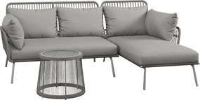 Outsunny 3dílná ratanová zahradní souprava, sedací souprava s polštáři, patio set s 1 bočním stolkem, 1 lehátkem a 1 dvojitou sedačkou, venkovní nábyt