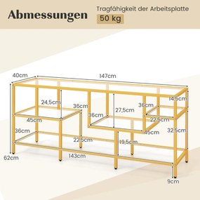 Costway TV skříňka TV stolek pro televizory do 65 palců TV – 147 × 40 × 62 cm