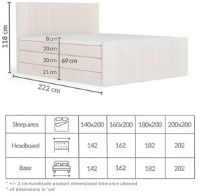 Béžová boxspring postel s úložným prostorem 200x200 cm Bergamo – Maison de Rêve
