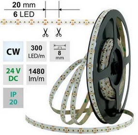 LED pásek McLED 24V studená bílá š=8mm IP20 18W/m 300LED/m SMD2216 ML-126.738.60.0