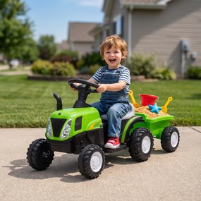 AIYAPLAY elektrický dětský traktor 6 V s přívěsem, zelený