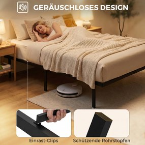 HOMCOM kovový rám postele s úložným prostorem pod postelí, výška 35,5 cm, tichý design, bez roštů, snadná montáž, 90 x 200 cm, černý