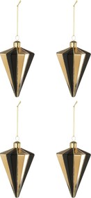 Sada 4 vánočních skleněných ozdob diamantový proužek zlatá a černá – 9*9*14 cm