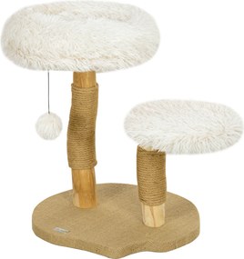 PawHut škrabadlo 61,5 cm vysoké Škrabadlo pro kočky s míčkem na hraní, pelíšky, věž pro kočky se škrabací deskou, pro kočky do 5 kg, hruškové dřevo, …