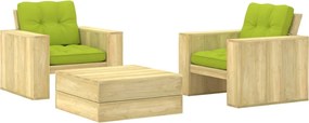 vidaXL 3dílná zahradní sedací souprava a podušky impregnovaná borovice [3065805] Barva: Jasně zelená