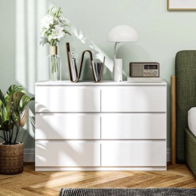 HOMCOM komoda s 3 zásuvkami, moderní bezúchytový design pro obývací pokoj, ložnici a předsíň – bílá (112 × 34 × 75 cm)