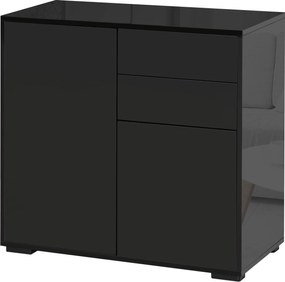 HOMCOM Skříňka se 2 šuplíky a 2 dvířky, Design s Otvorením Pushem, Skříňka se 2 Šuplíky a 2 Dvířky pro Domov a Kancelář, 79x36x74cm, Matná Černá | Aos