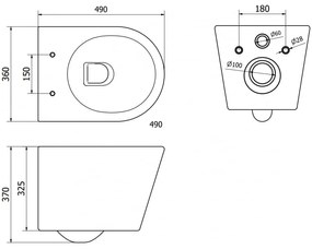 Mexen Rico, závěsná WC mísa 490x360x370 mm, Rimless Tornádo + WC sedátko z duroplastu, bílá lesklá, 30720300T