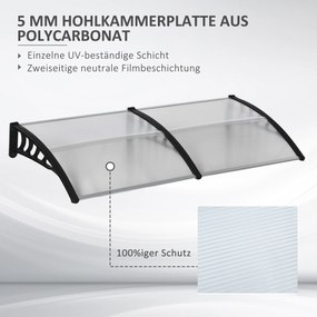 Outsunny stříška na vchodové dveře 200 x 96 x 27 cm stříška s UV ochranou, ochrana proti dešti ochrana proti slunci pro venkovní použití hliníková če…