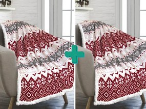 2x Vánoční červeno-bílá beránková deka z mikroplyše MERRY HUG 160x200 cm