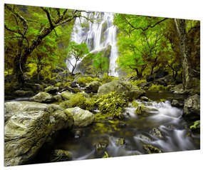 Obraz lesní krajiny s potokem (90x60 cm)
