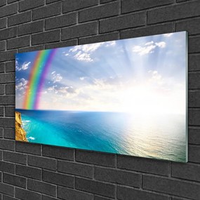 Obraz na skle Duha u Moře Krajina 100x50 cm