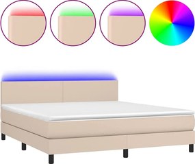 Box spring postel matrace a LED cappuccino 180x200cm umělá kůže 3134122