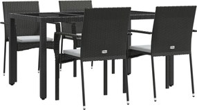 5dílný zahradní jídelní set s poduškami černý polyratan 3184977