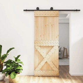 Posuvné Dveře S Kováním 80 X 210 Cm Masivní Borové Dřevo