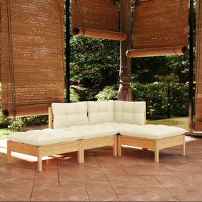 vidaXL 4dílná zahradní sedací souprava s poduškami masivní borovice [3096290] Barva: Hnědá a krémová