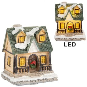 Zasněžený dekorační domeček s LED světýlky Hoefkens – 5x5x6 cm