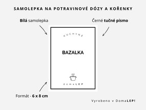 BAZALKA - omyvatelná samolepka na kořenky, výběr rozměrů Ø 5 cm / 5 x 5 cm / 6 x 8 cm | DomaLEP tvar: KOLEČKO, barva: BÍLÁ - ČERNÉ písmo, velikost: Ø 5 cm - základní písmo