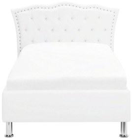 Bílá kožená postel Chesterfield s úložištěm 90x200 cm METZ Beliani