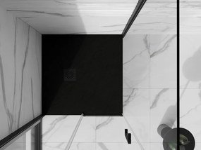 Mexen Stone+, čtvercová vanička z minerálního kompozitu 90 x 90 cm, černá, černá krytka, 44709090-B