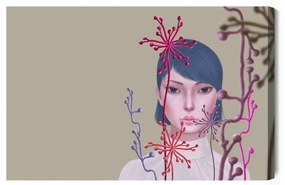 Obraz Woman And Flower . Concept Idea Art Of Surreal Garden, Mystery And Dream. Conceptual 3D . Human And Nature. Portrait Painting. Girl Face Nedostatek Nedostatek Přírodní plátno 90x60