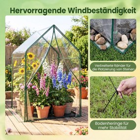 Costway Fóliový mini skleník se 2 rolovacími dveřmi, 90,5 × 90,5 × 152,5 cm