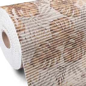 Koupelnová pěnová rohož / předložka PRO-045 Hnědo-béžové tropické listy - metráž šířka 65 cm