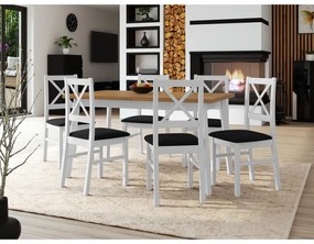 Stůl se 6 židlemi - AL43, Barva dřeva: dub artisan - L, Potah: 25x - Paros 2, Barvy nožiček: Bíla