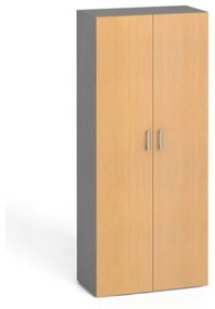 Kancelářská skříň s dveřmi PRIMO KOMBI, 4 police, 1865 x 800 x 400 mm, šedá / buk