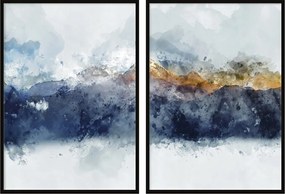 Obraz Plakáty V Rámu 33x43 cm Diptych Sada 2 obrazů Hory Akvarely P830