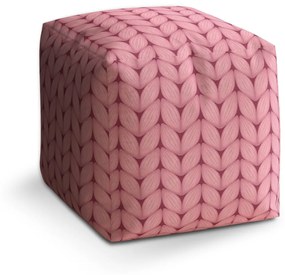 Sablio Taburet Cube Růžové pletení z vlny: 40x40x40 cm