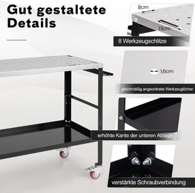 Costway Mobilní svařovací stůl s otvory φ 1,6 cm a stojanem na nářadí a drážkami