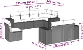 8dílná zahradní sedací souprava s poduškami černá polyratan 3222835