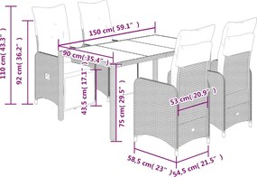 5dílný zahradní bistro set s poduškami hnědý polyratan 3277189