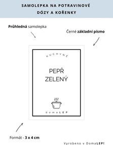 Samolepka na kořenky PEPŘ ZELENÝ průhledná 3 × 4 cm základní písmo