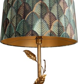 Zlatá stojací lampa se stínidlem s motivem listů a zlatým interiérem 50 cm - Linden