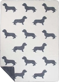 Bílo-šedý oboustranný pléd s jezevčíky Dachshund XL – 150*200*3 cm