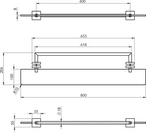 Polysan Polysan, X-SQUARE police s držákem osušky na skleněnou zástěnu, chrom, XQ458