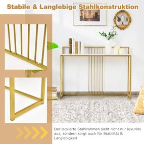 Costway Moderní stolek do předsíně 120 cm s mramorovým vzhledem a zlatým kovovým