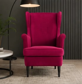 křeslo relaxační, odpočinkové, ušák, kov/samet, 102x80x67 cm, černá/vínová, Dekorino KR20260027