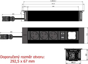 IBConnect Vestavná zásuvka INTRO černá - různé konfigurace Konfigurace elektrozásuvky: 3x230V