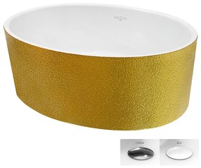 Besco Deskové umyvadlo z litého mramoru Uniqa Glam Z UM D 46,5x32,5 cm, sifon Click-Clack Rozměry (cm): 46,5x32,5, Typ a barva výpustě: Click-Clack, bílá
