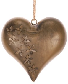 Srdce kovové Květy, barva mědi, 15 x 15 x 4 cm
