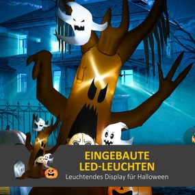 HOMCOM Halloween dekorace, 2,40 m vysoký strašidelný strom, samonafukovací, LED osvětlení, pro venkovní použití